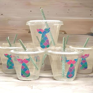 Mermaid Tail Cups With Lids and Straws, Under the Sea Party - Etsy
