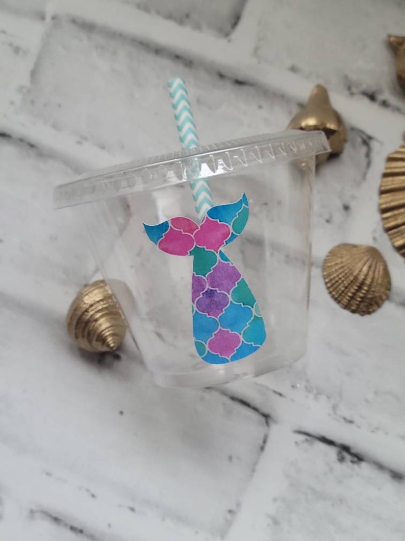 Mermaid Tail Cups With Lids and Straws, Under the Sea Party - Etsy