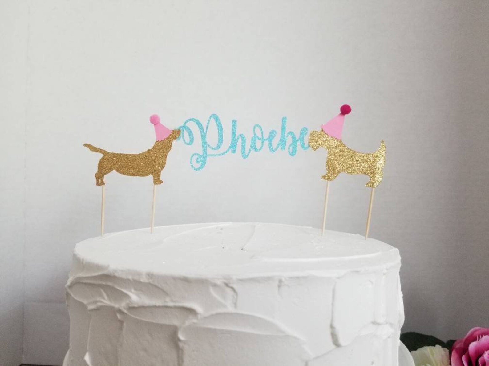 Dog Cake Topper With Name/ Custom Glitter Dog Cake Topper/ Dog - Etsy