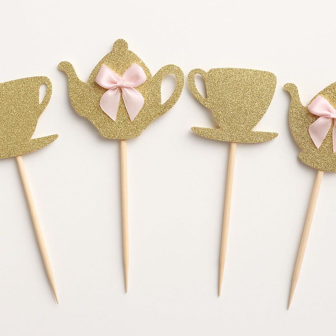 Tea Party Cupcake Toppers: Glitter Teacup & Teapot Picks - Set of 12 - Etsy