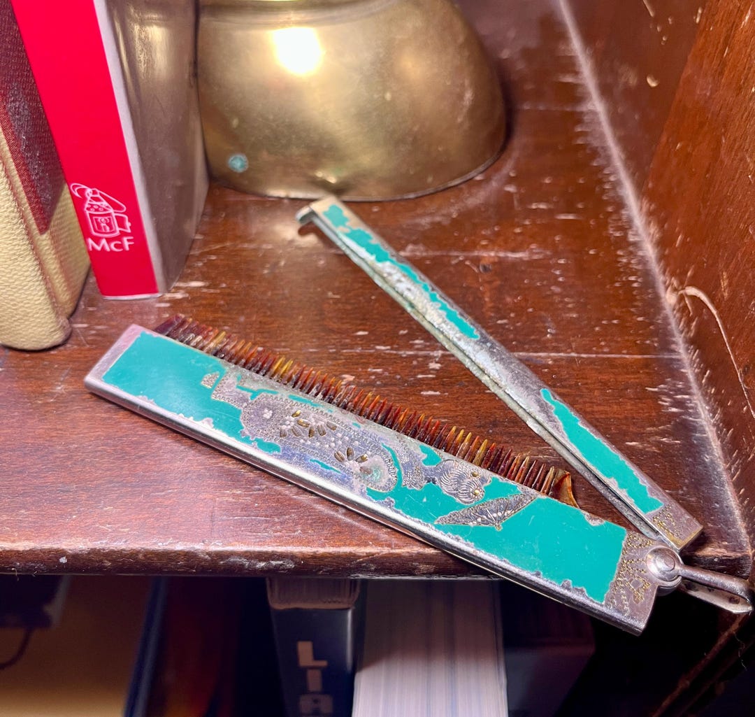 Vintage Japanese Folding Comb | 1950s Etched Metal Pocket Grooming Tool ...