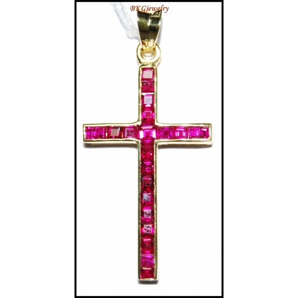 Natural Cross Ruby Gemstone Pendant 18K Yellow Gold P0122 - Etsy