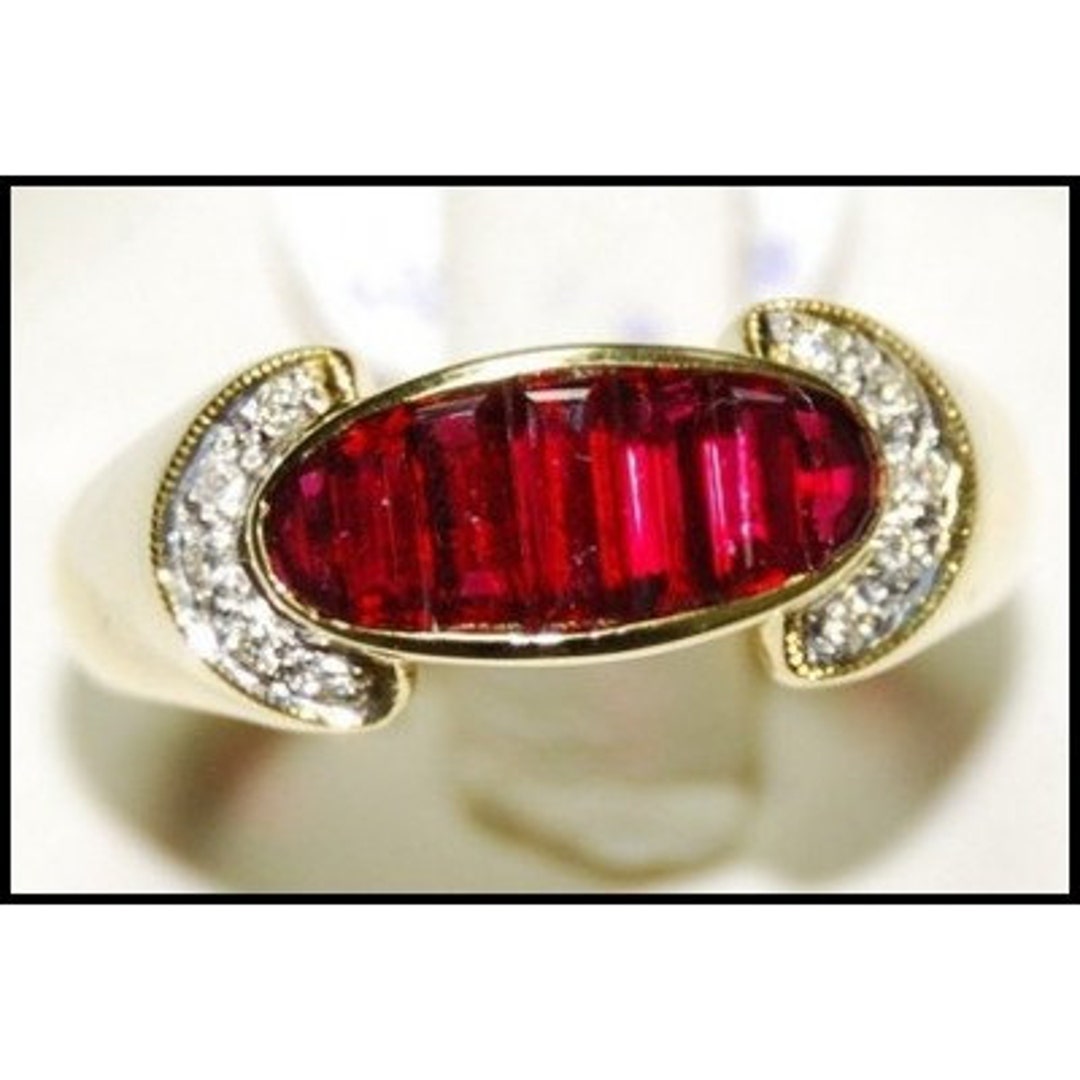 18K Yellow Gold for Men Ruby Gemstone Diamond Ring RQ0018 - Etsy