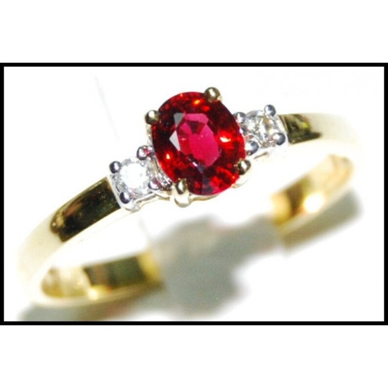 18K Yellow Gold Solitaire Ring Genuine Ruby Diamond RS0002 | Etsy