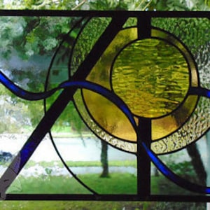 Textured Abstract Stained Glass Panel in Blues, Greens, Purple, Yellow ...