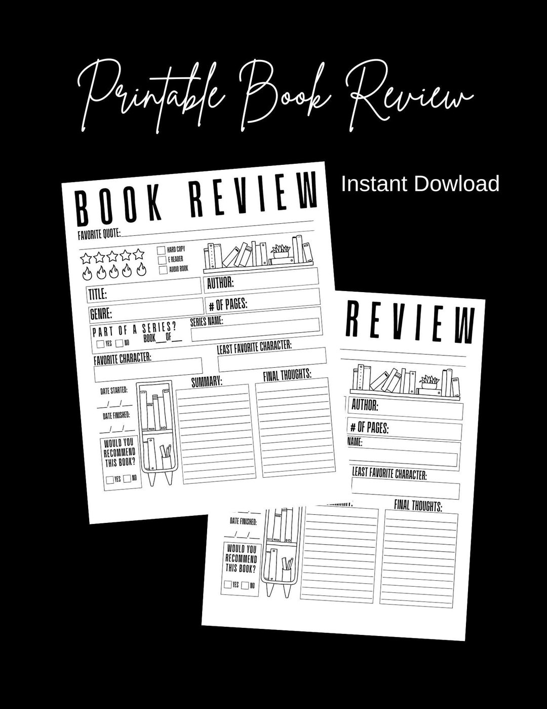 Printable Book Review Page - Etsy