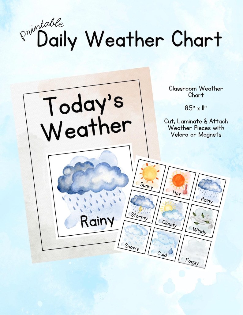 Printable Weather Chart for Classroom or Homeschool – 9 Weather Options ...