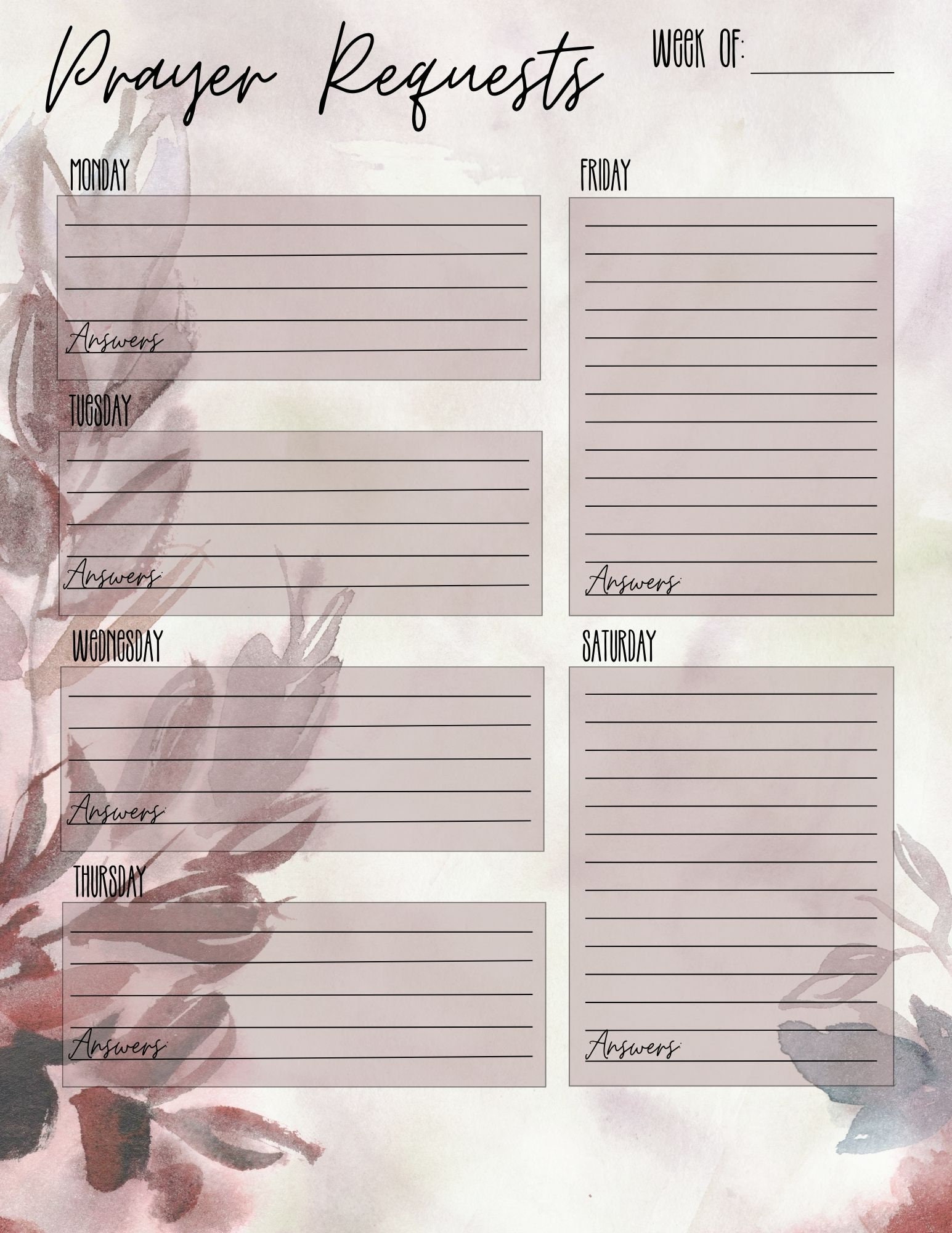 Printable Weekly Prayer List - Etsy