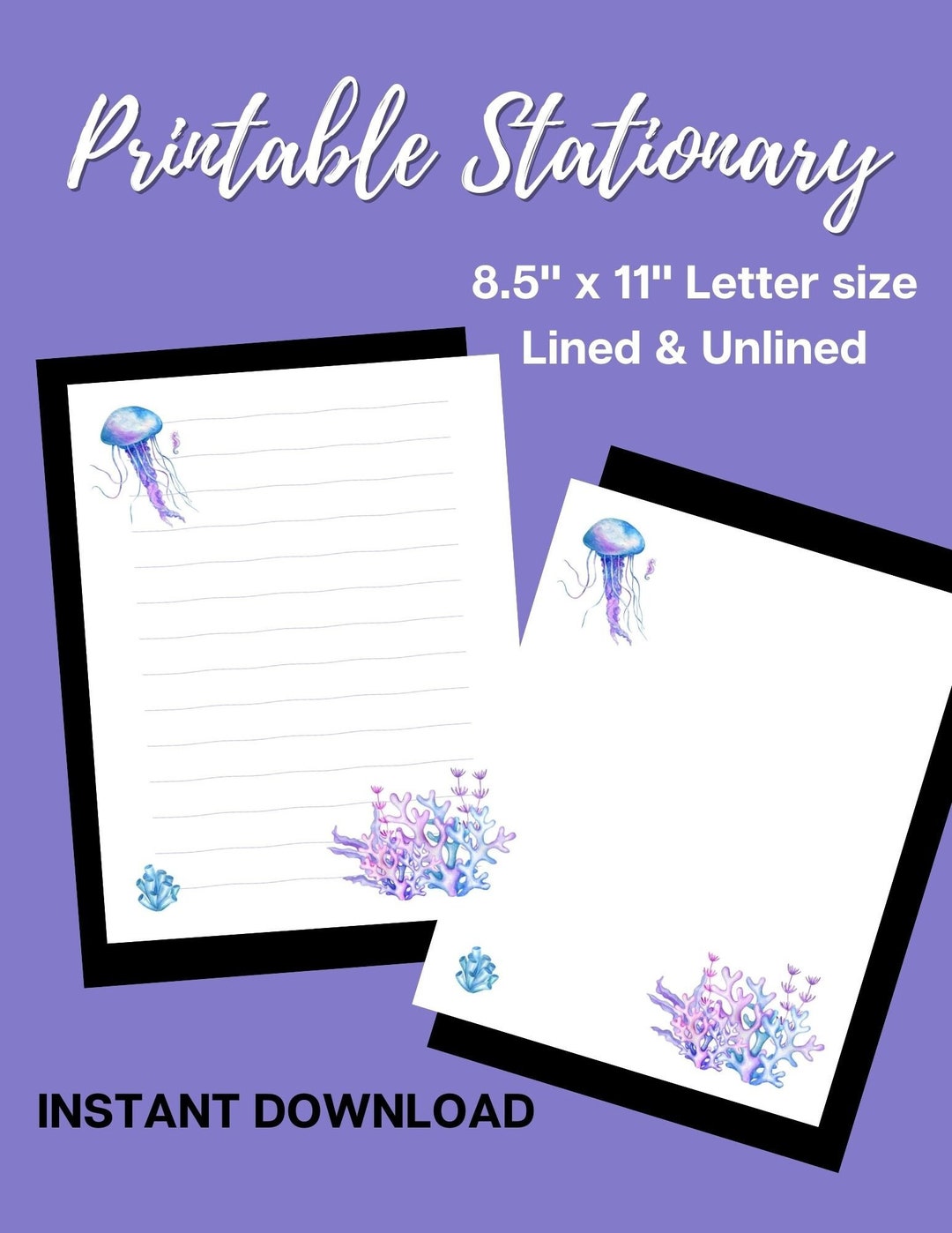 Printable Ocean Stationary - Lined & Unlined - Etsy