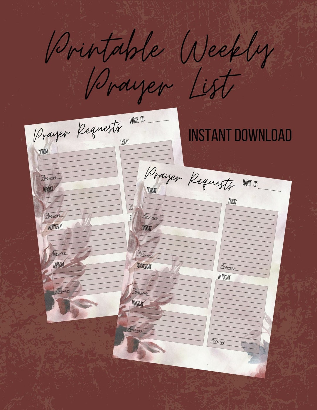 Printable Weekly Prayer List - Etsy
