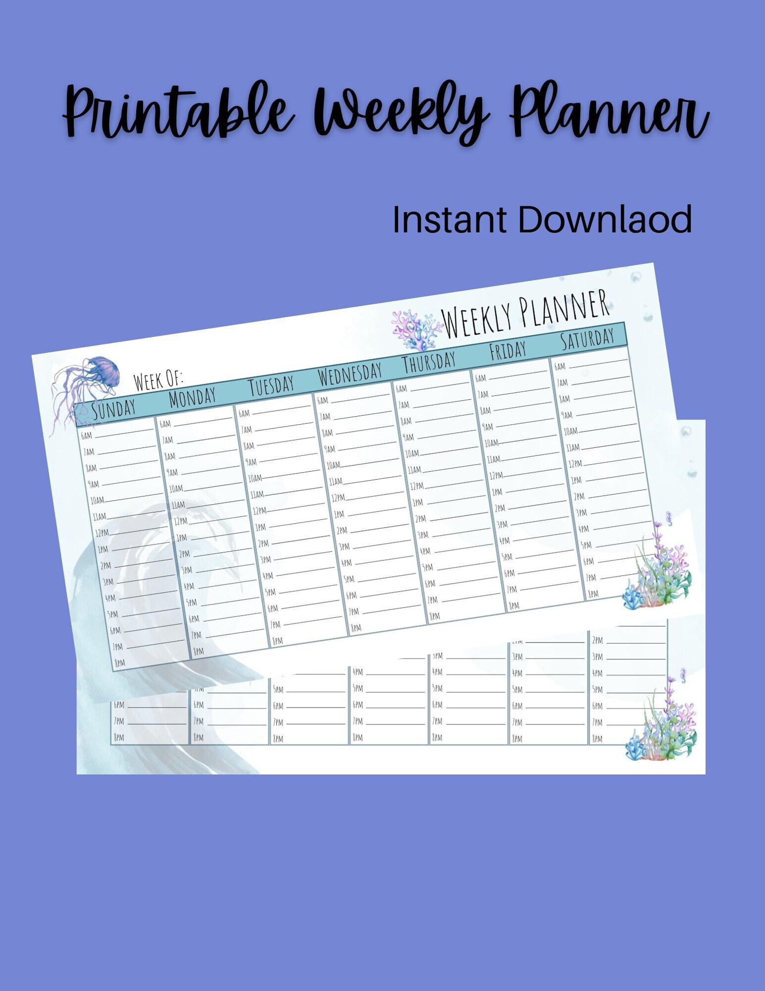 Printable Ocean-themed Weekly Calendar Planner Page - Etsy