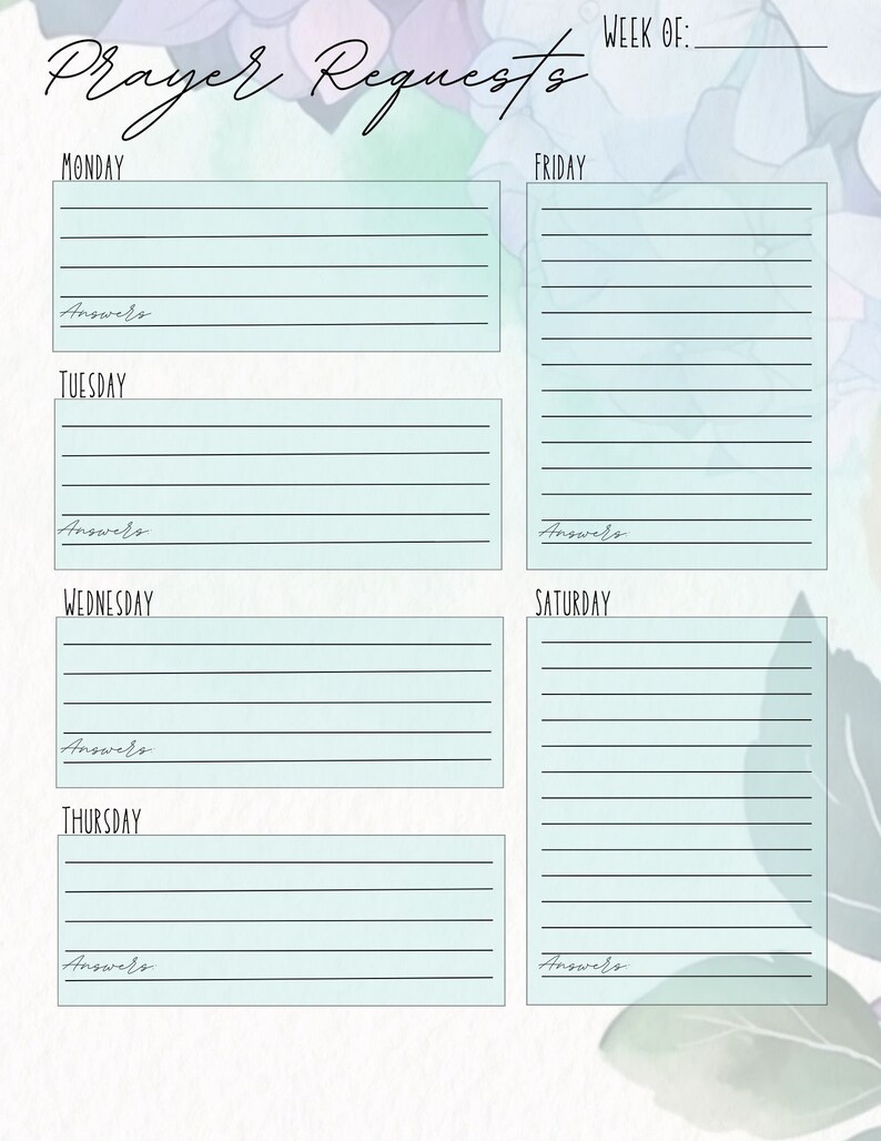 Printable Weekly Prayer Request List - Floral - Etsy
