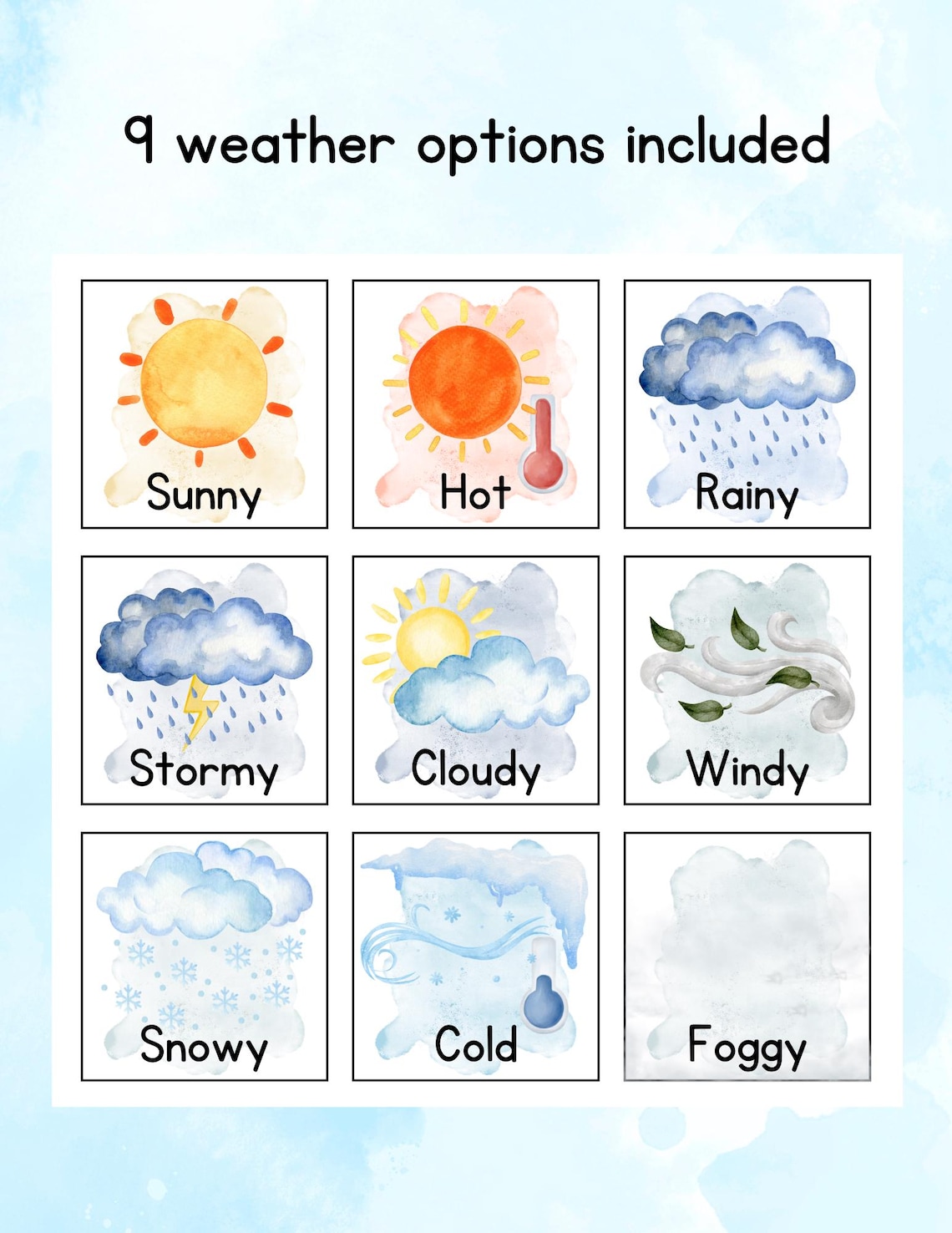 Printable Weather Chart for Classroom or Homeschool – 9 Weather Options ...