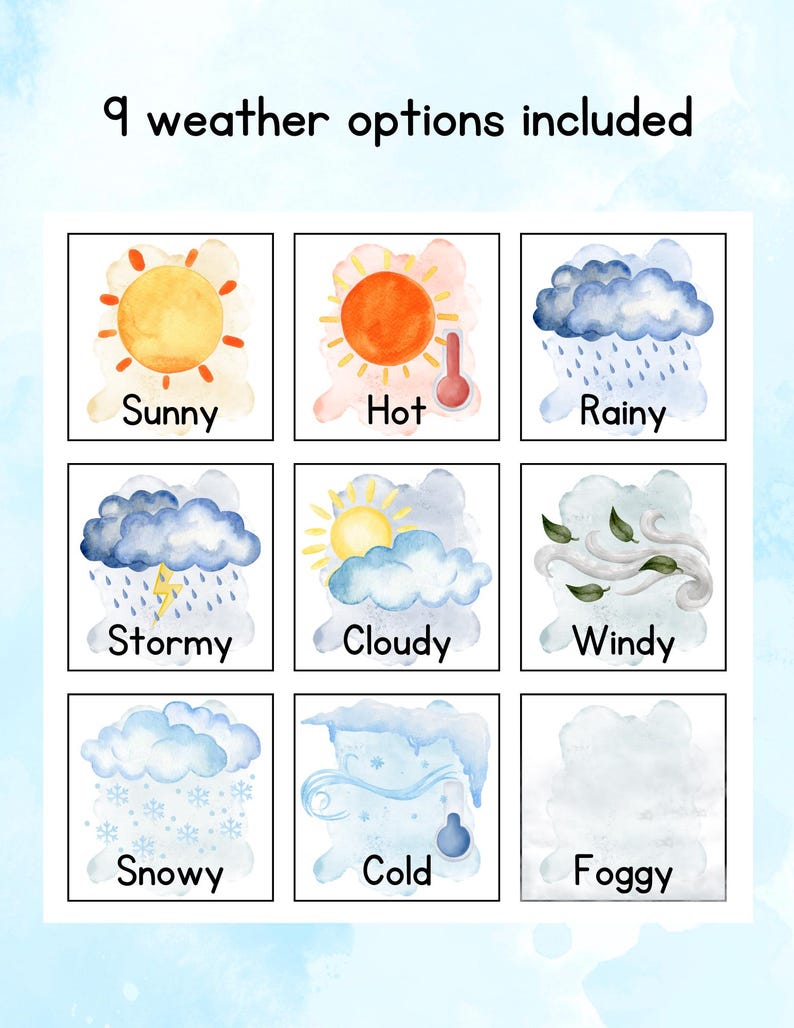Printable Weather Chart for Classroom or Homeschool – 9 Weather Options ...