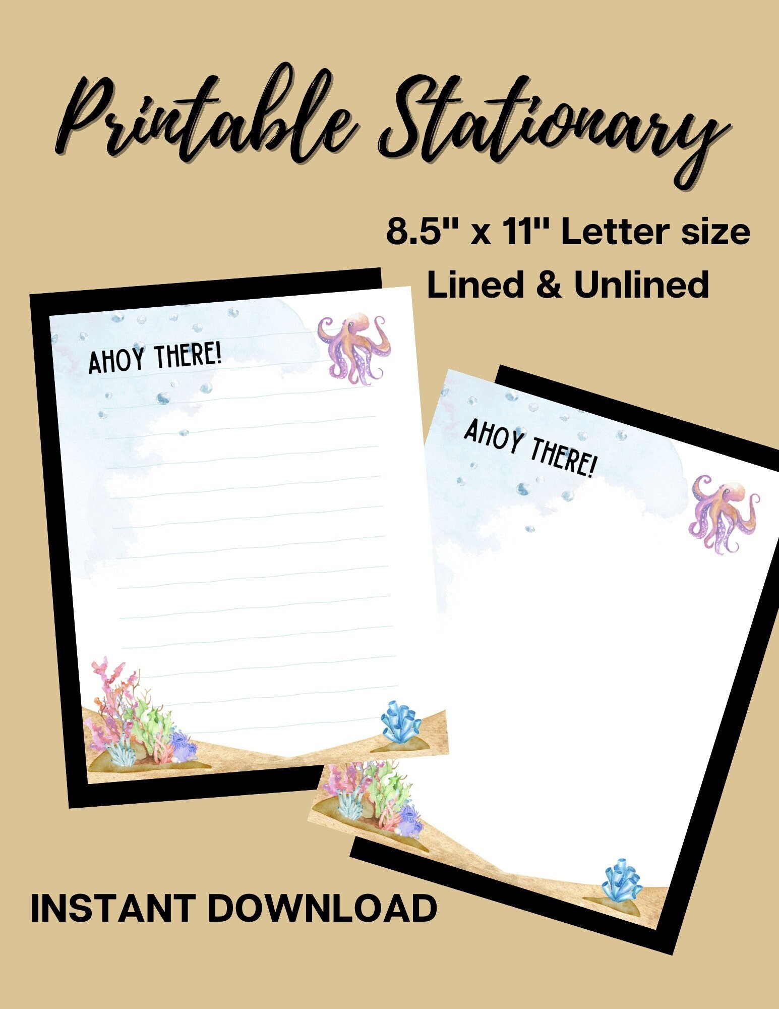 Printable Ocean-themed Stationary, Writing Paper Lined & Unlined - Etsy