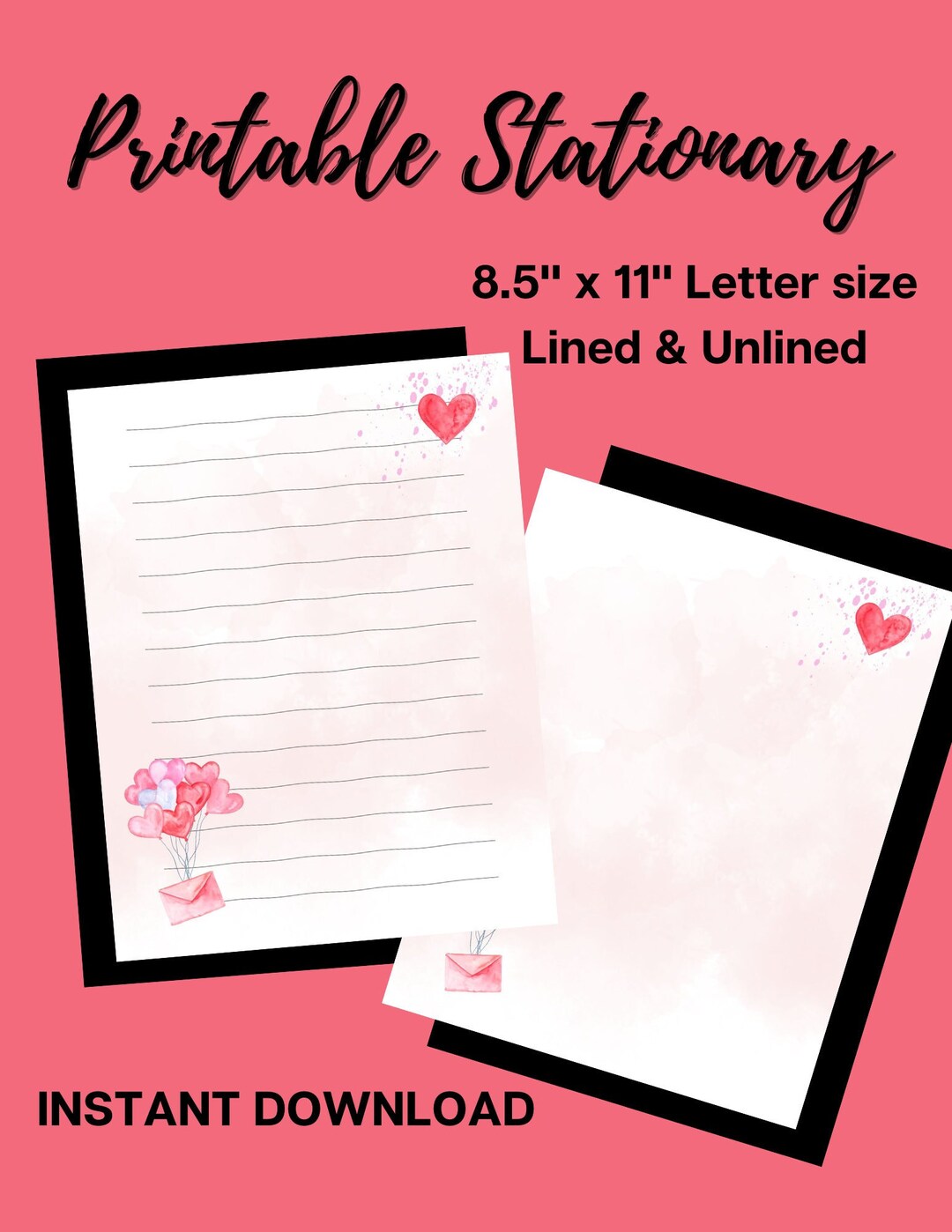 Printable Heart-themed Stationary Set - Lined & Unlined - Etsy