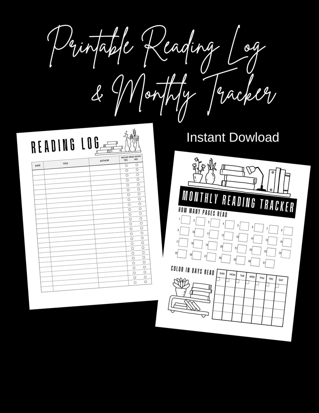 Printable Book Log & Monthly Reading Tracker - Etsy