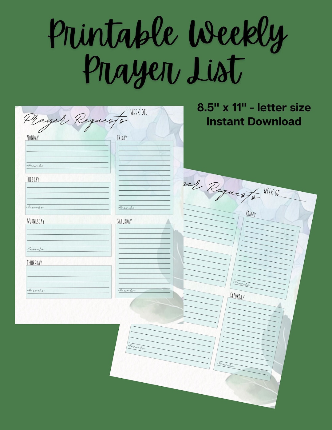 Printable Weekly Prayer Request List - Floral - Etsy