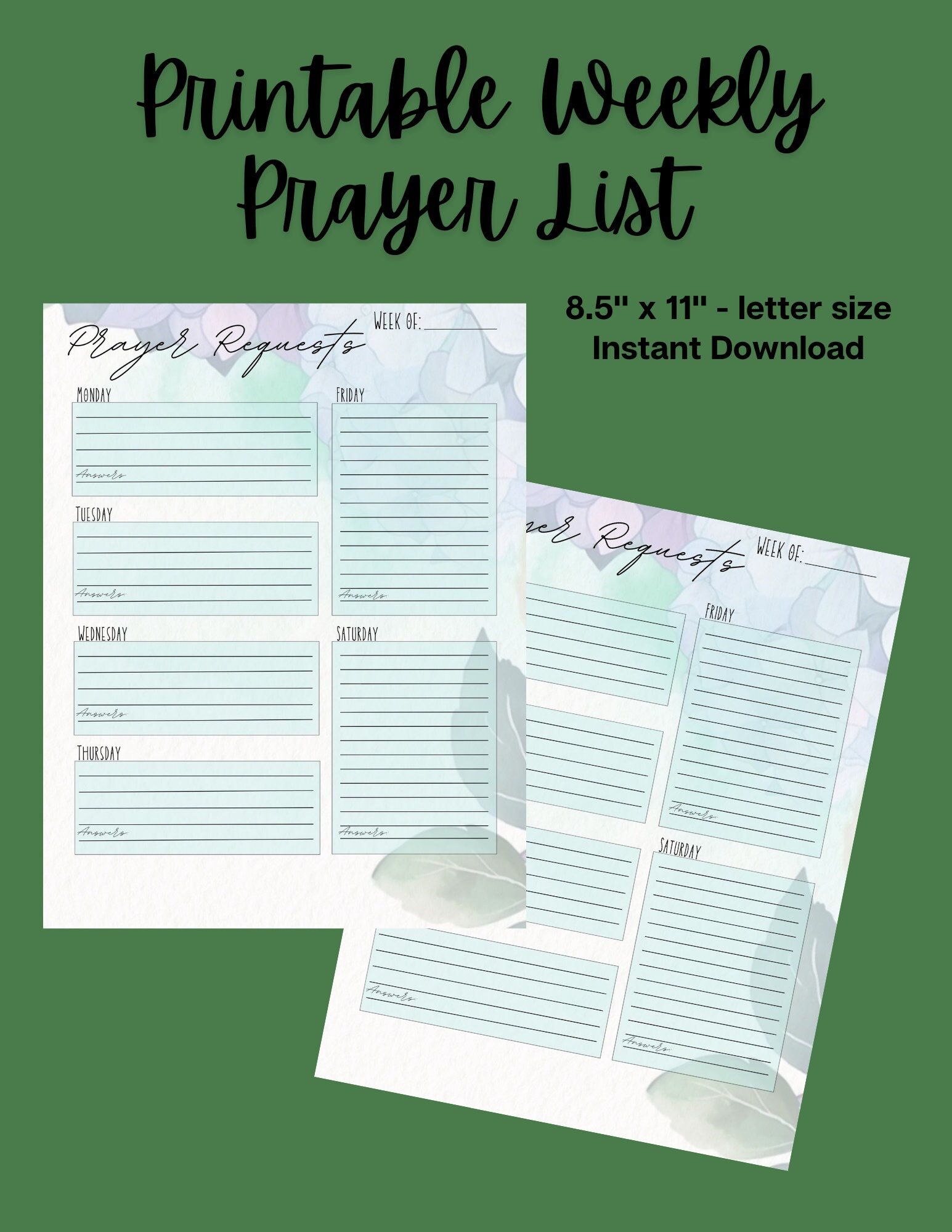Printable Weekly Prayer Request List - Floral - Etsy