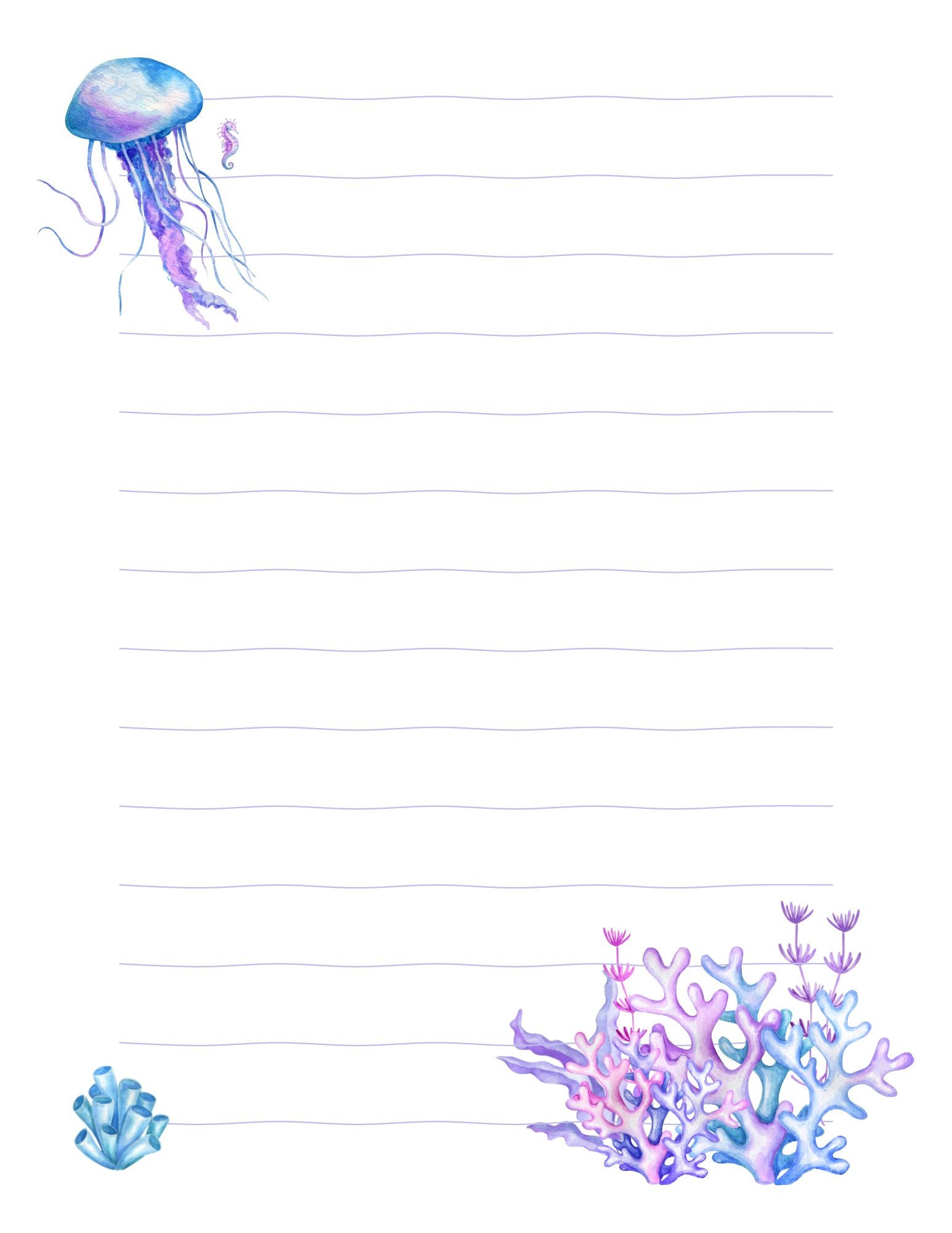 Printable Ocean Stationary - Lined & Unlined - Etsy