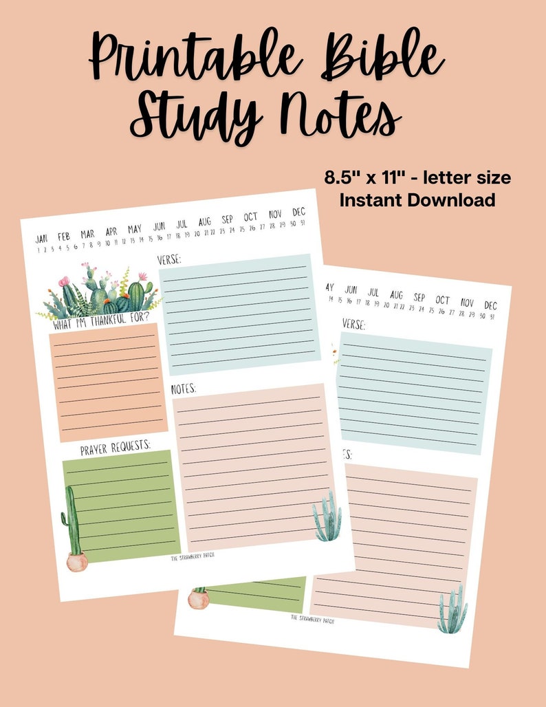 Printable Daily Bible Study Notes - Cactus-themed - Etsy