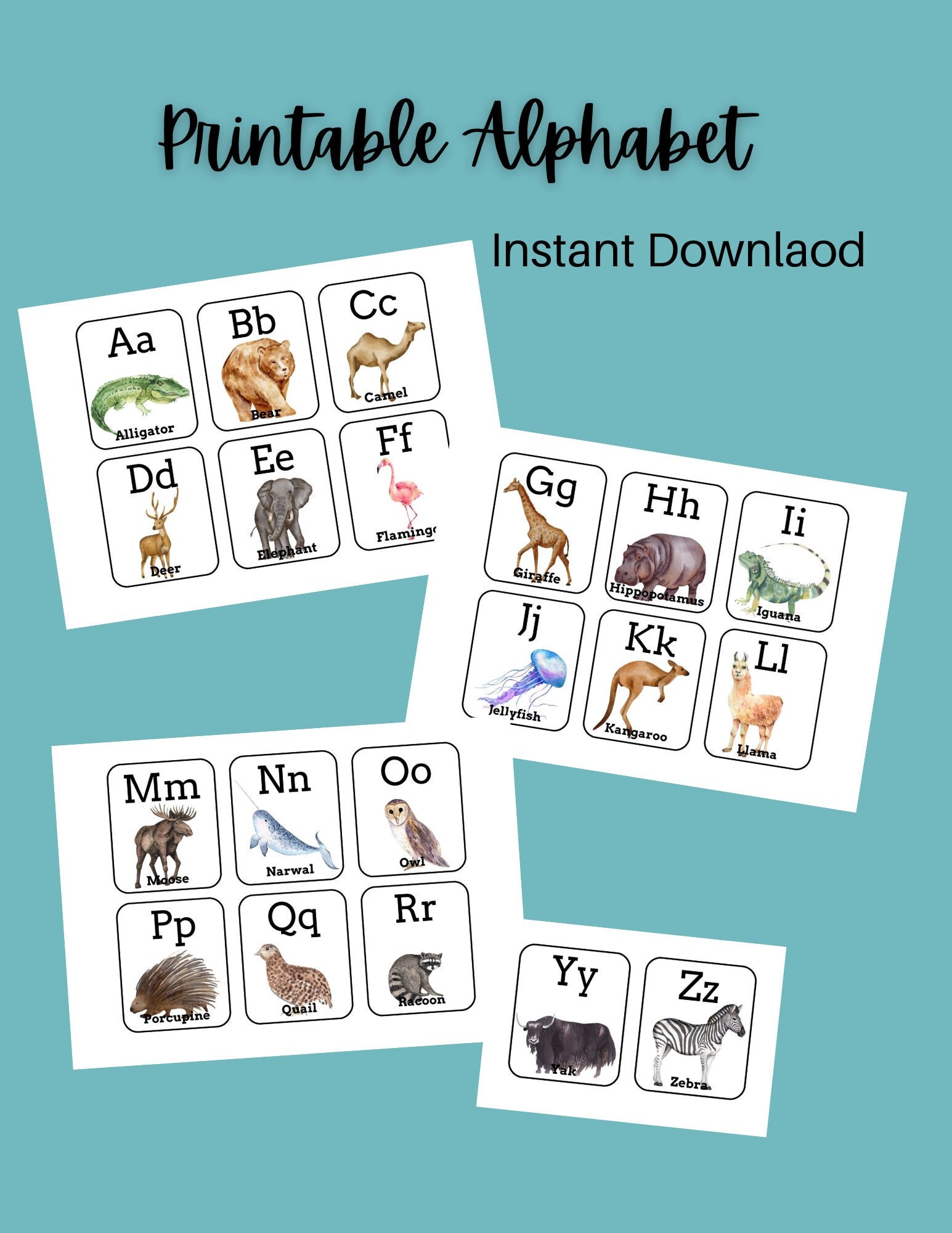 Printable Animal Alphabet Flashcards - Classroom Supplies - Etsy