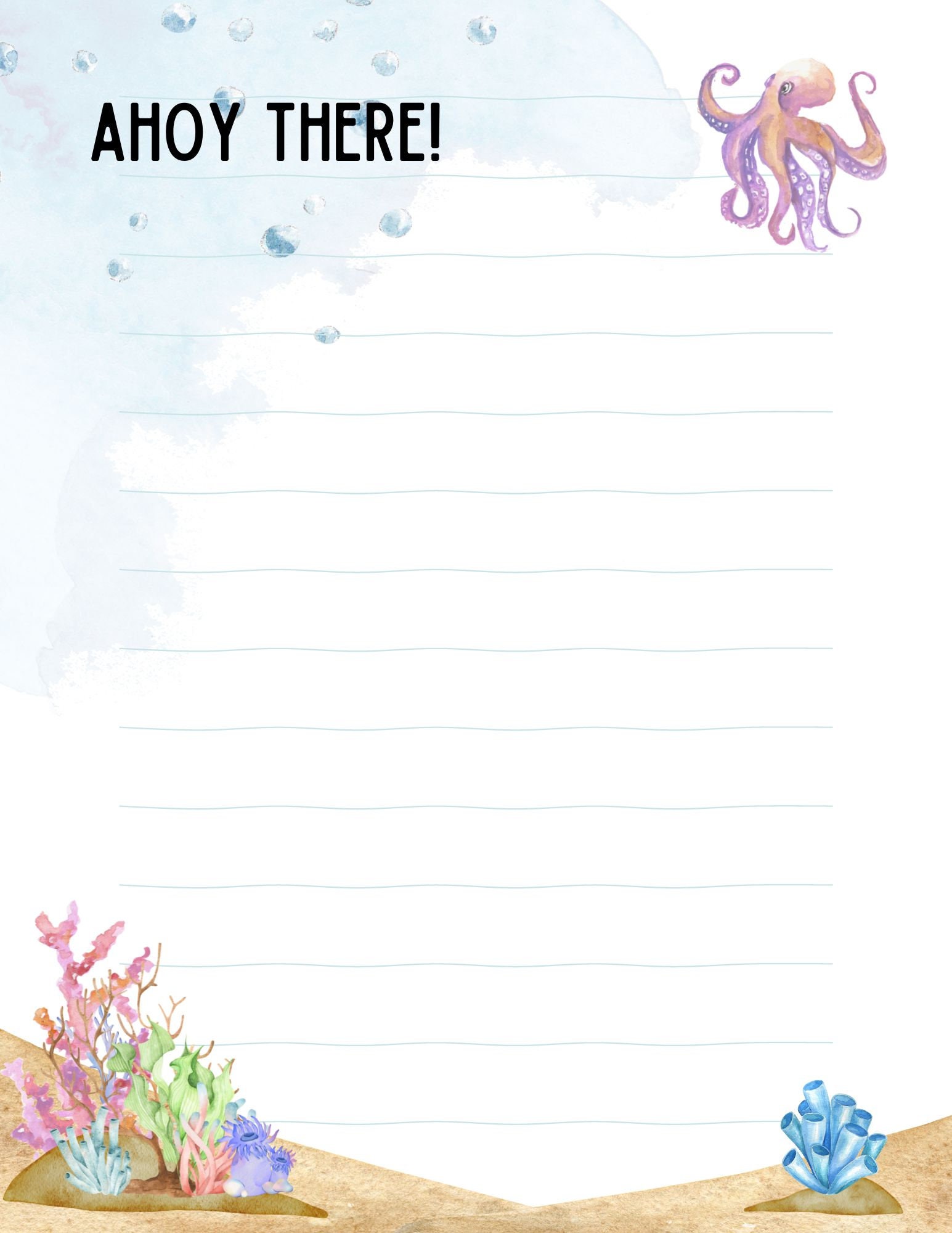 Printable Ocean-themed Stationary, Writing Paper Lined & Unlined - Etsy