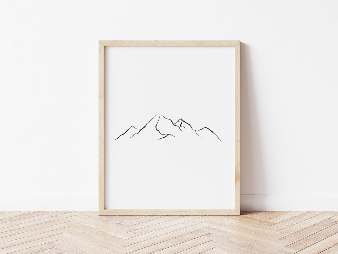 Mountain Drawing Art Print, Boho Wall Decor, Minimal Art Print, Simple ...