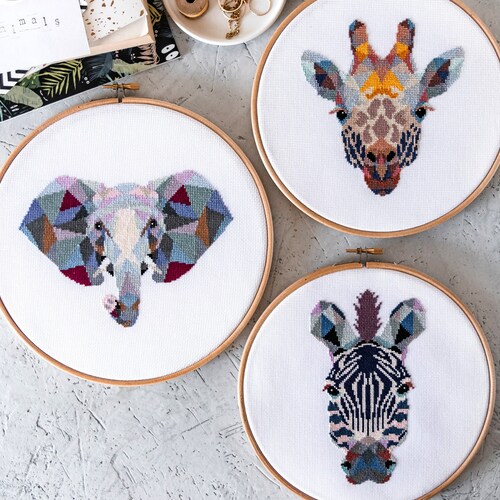 Hand Embroidery Patterns PDF: Elephant Giraffe and Zebra - Etsy