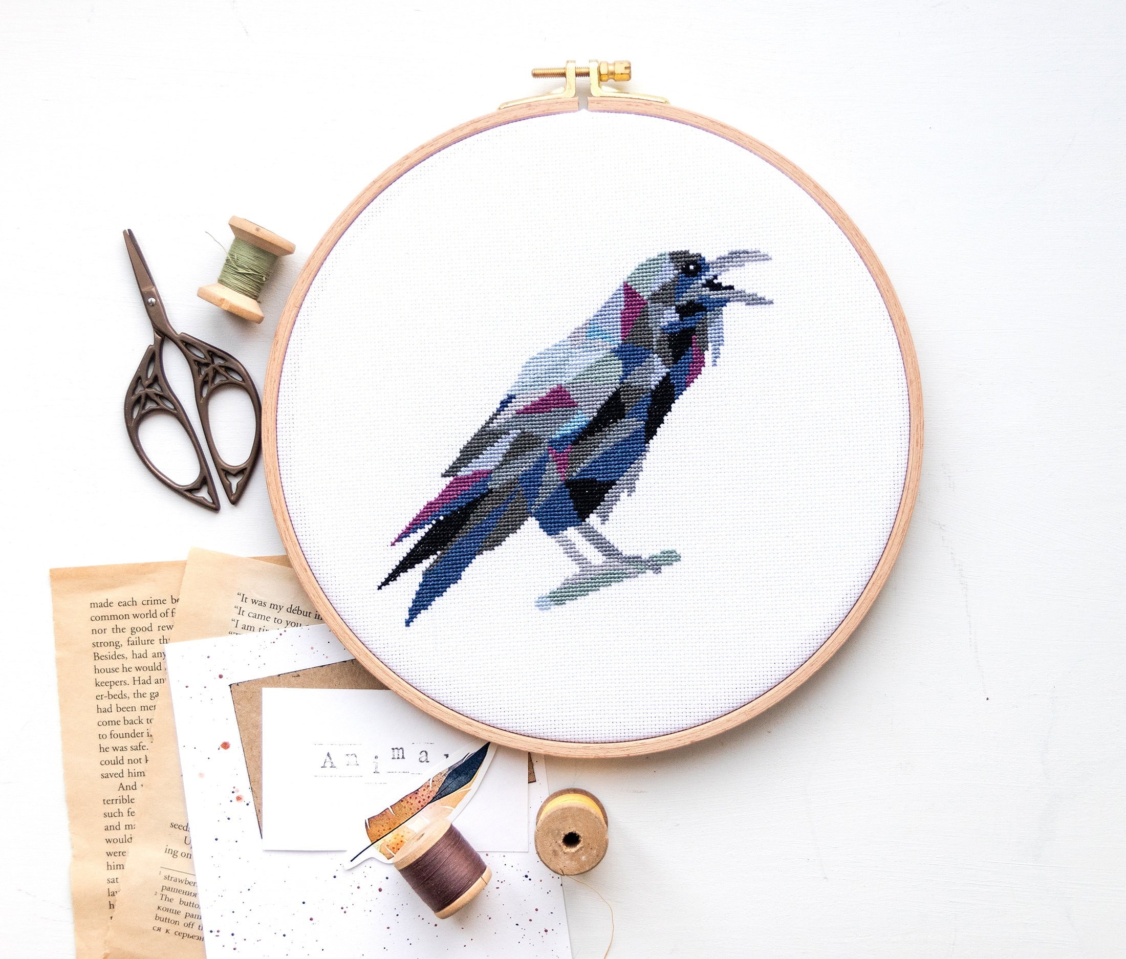 Raven Cross Stitch Pattern PDF Modern Geometric Bird - Etsy
