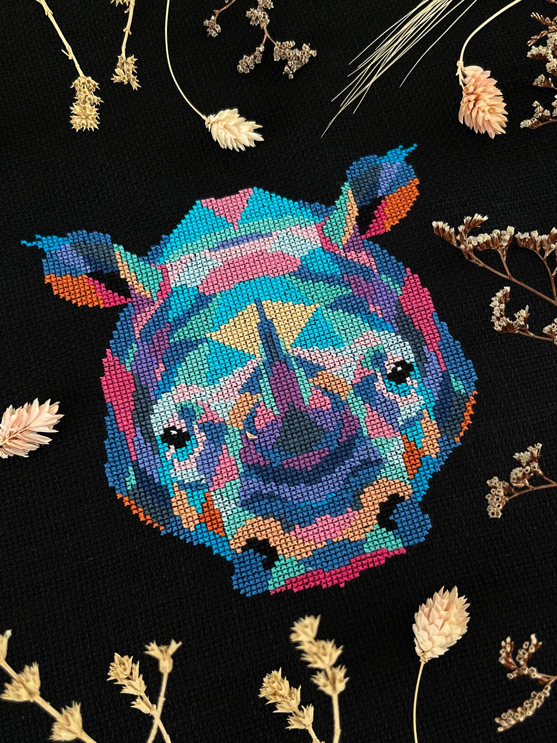 Geometric Rhino Cross Stitch Pattern – Modern Animal Embroidery PDF ...