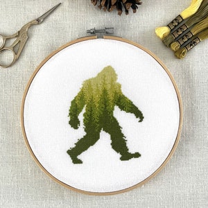 Bigfoot Cross Stitch Pattern PDF | Sasquatch Forest Silhouette Hand ...