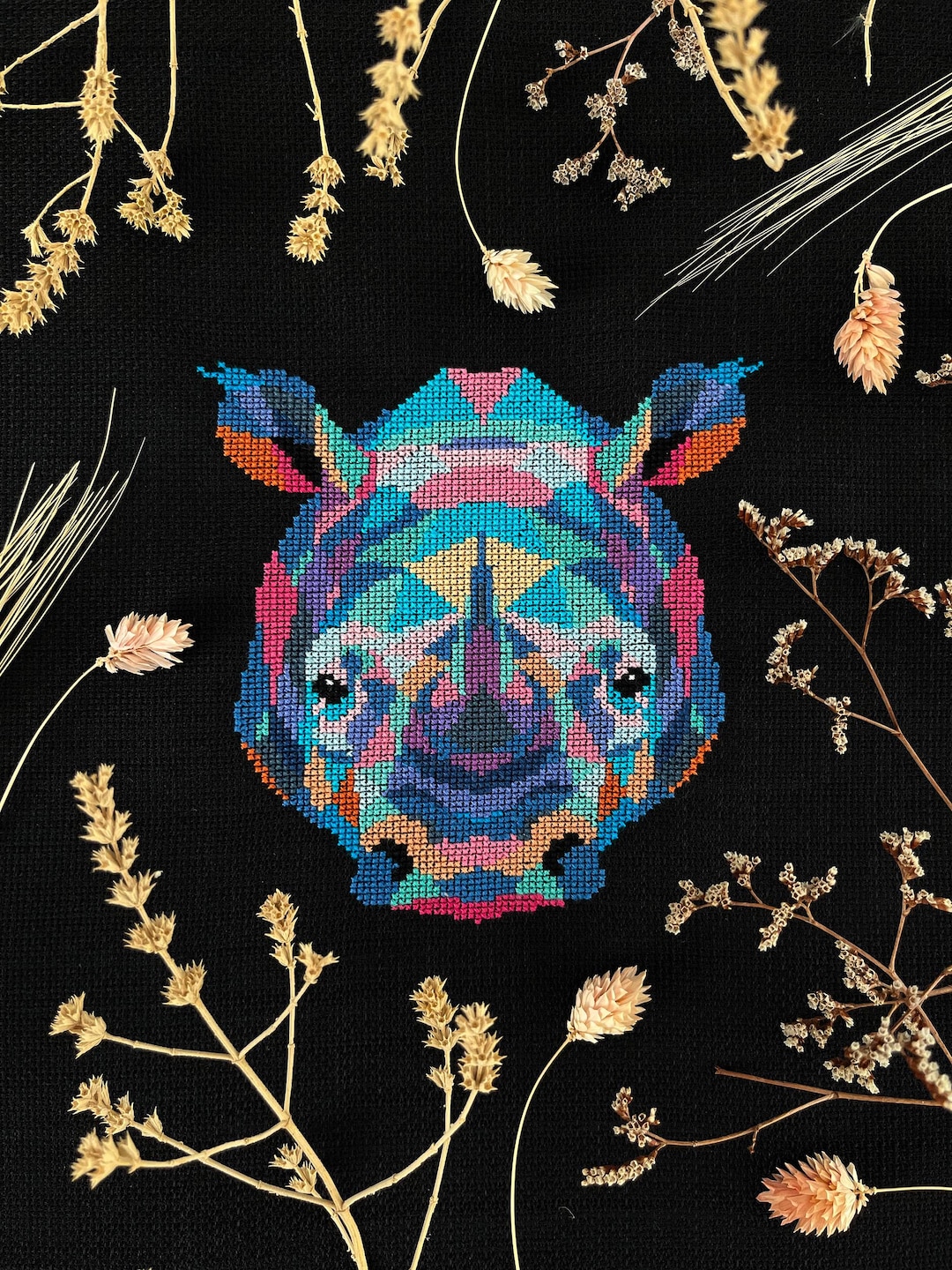 Geometric Rhino Cross Stitch Pattern – Modern Animal Embroidery PDF ...