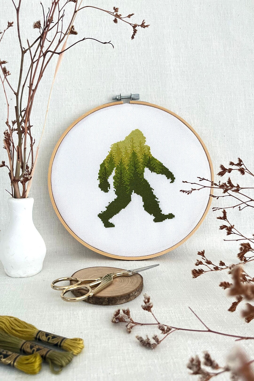 Bigfoot Cross Stitch Pattern PDF | Sasquatch Forest Silhouette Hand ...
