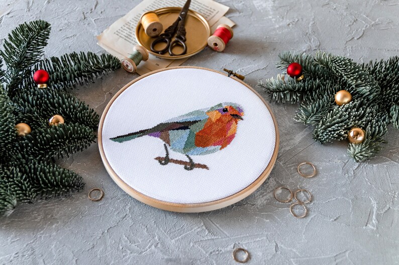 Robin Cross Stitch Pattern PDF Modern Bird Embroidery Easy - Etsy