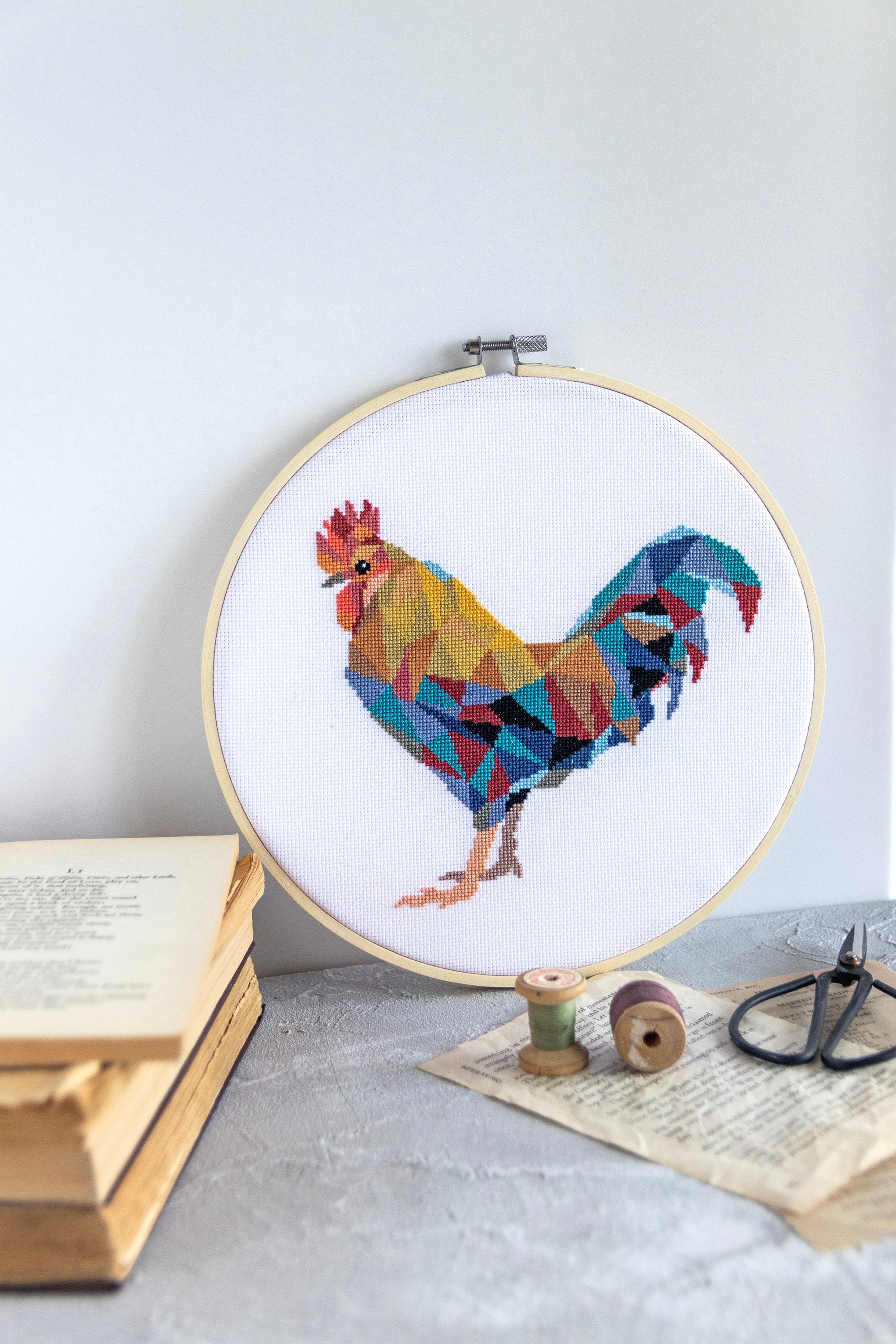 Rooster Cross Stitch PDF Pattern Modern Geometric Embroidery - Etsy