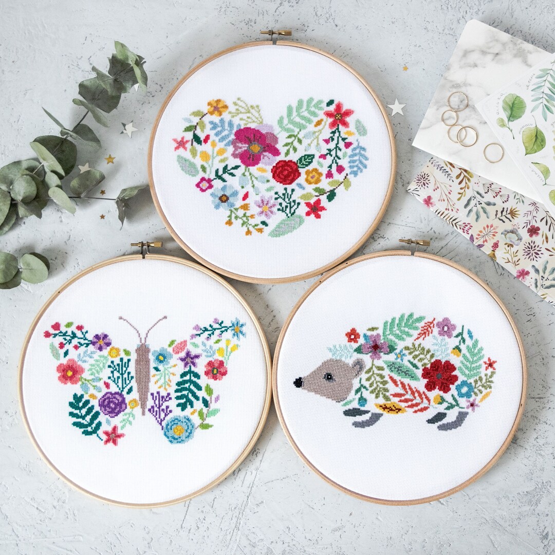 Digital Cross Stitch Patterns. Set of 3 Floral Embroidery Designs - Etsy