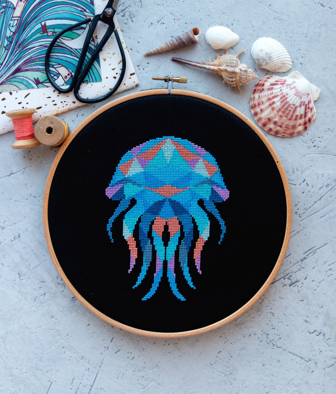 Jellyfish Cross Stitch Pattern PDF Modern Geometric - Etsy