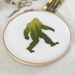Bigfoot Cross Stitch Pattern PDF | Sasquatch Forest Silhouette Hand ...