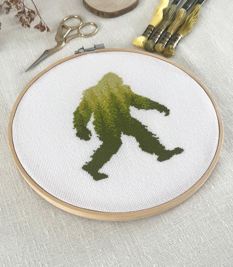 Bigfoot Cross Stitch Pattern PDF | Sasquatch Forest Silhouette Hand ...