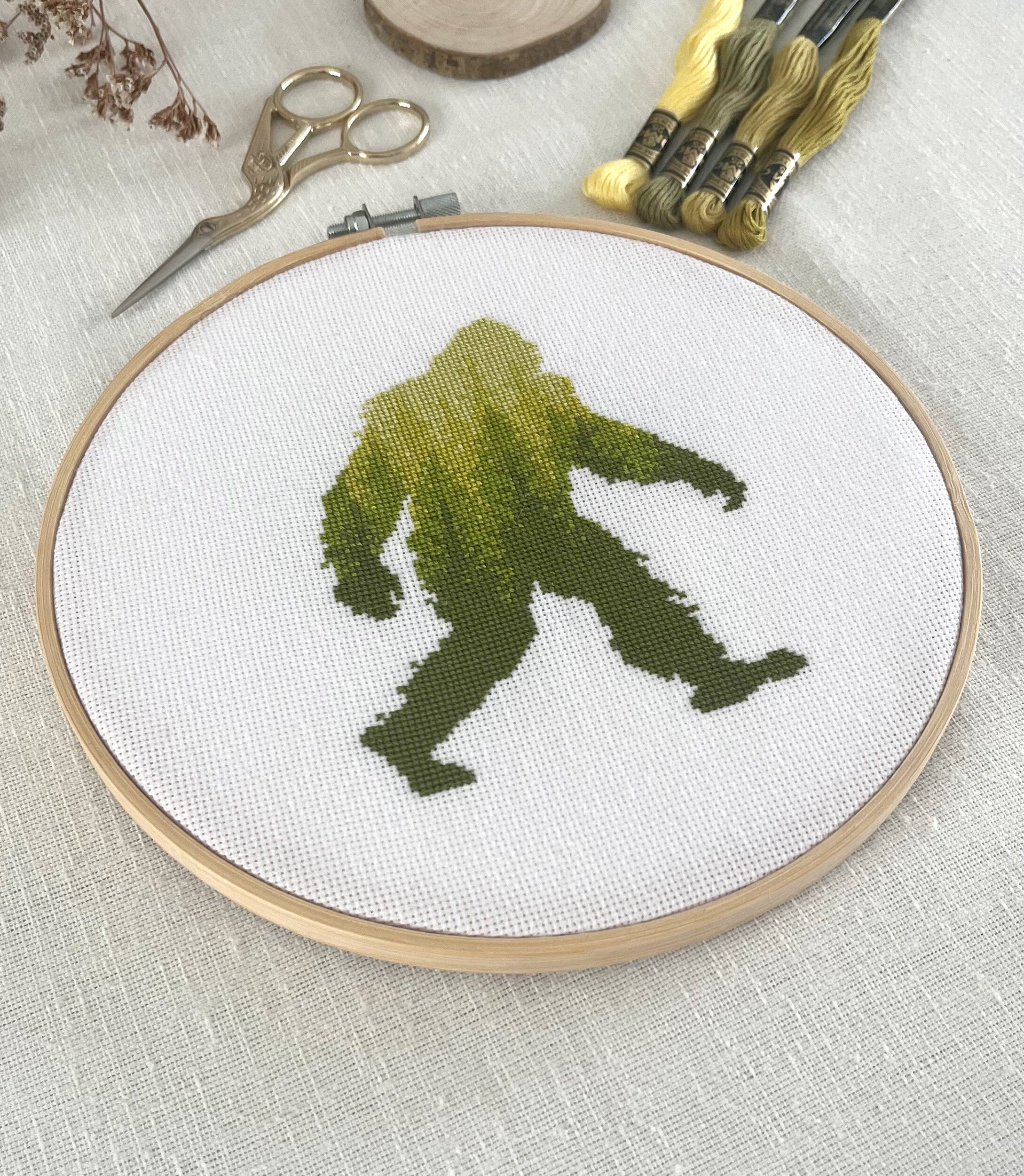 Bigfoot Cross Stitch Pattern PDF | Sasquatch Forest Silhouette Hand ...