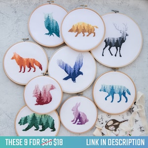 Bigfoot Cross Stitch Pattern PDF | Sasquatch Forest Silhouette Hand ...