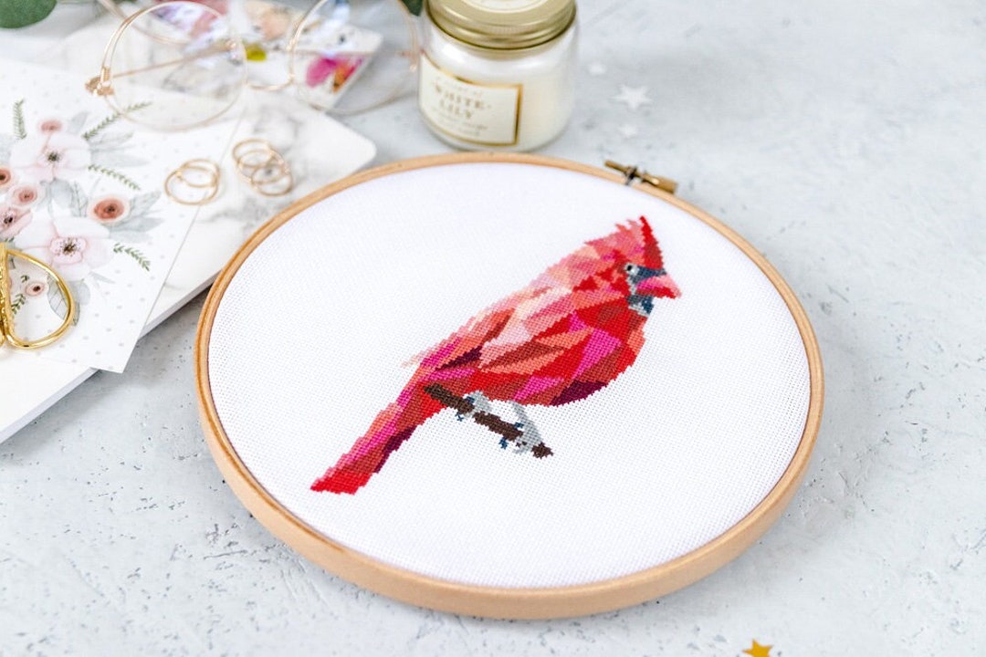 Red Cardinal Bird Cross Stitch Pattern PDF - Modern Unique Geometric ...