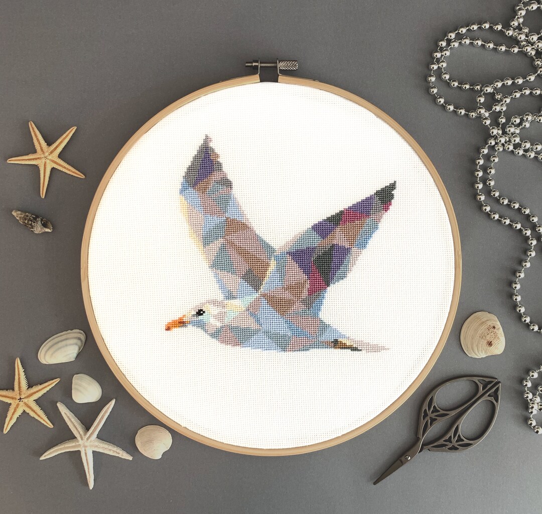 Seagull Cross Stitch Pattern PDF Modern Unique Geometric Sea - Etsy