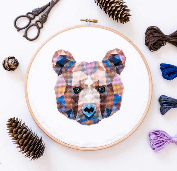 Geometric Bear Cross Stitch Pattern PDF Modern Animal - Etsy