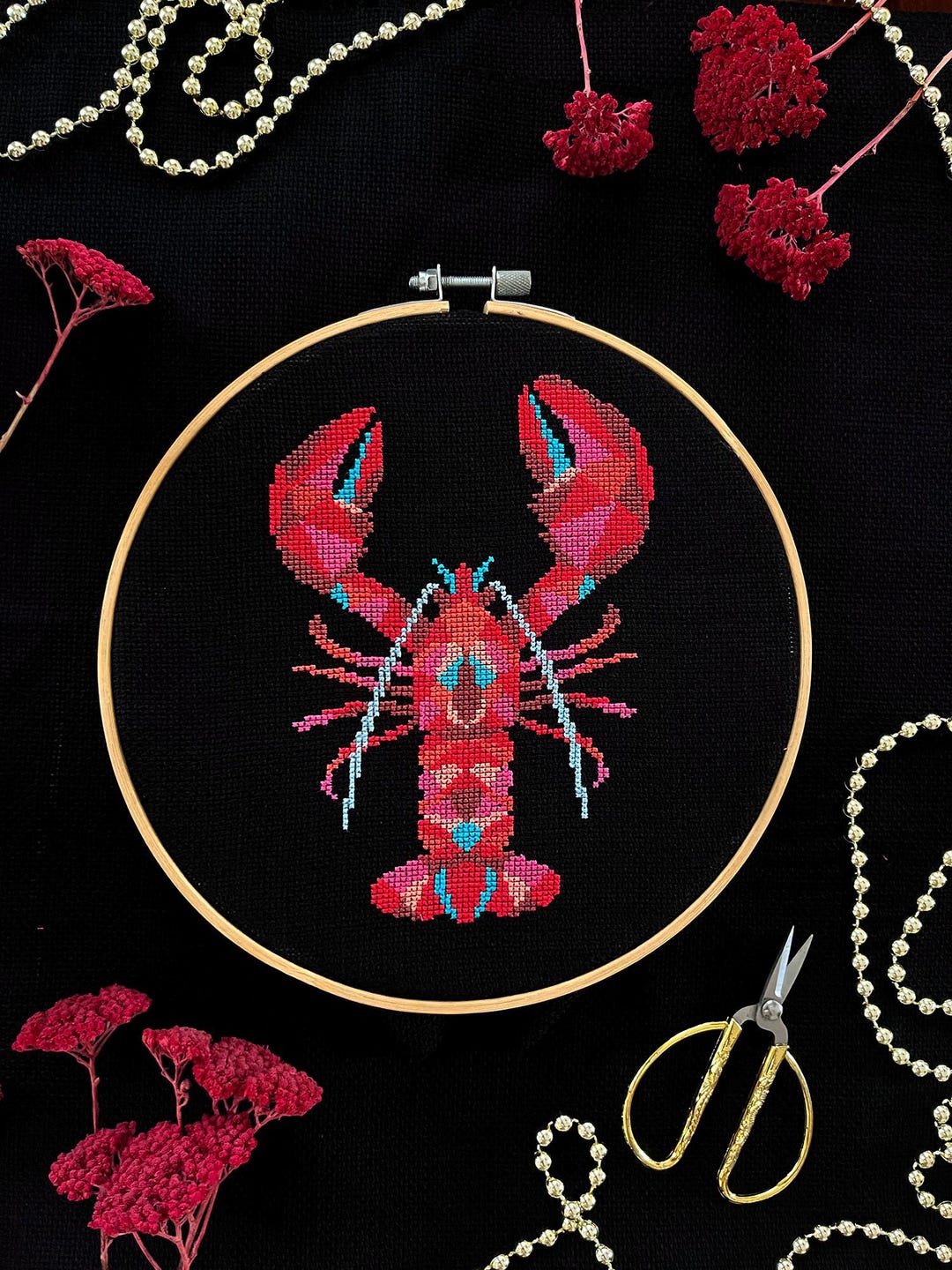 Geometric Lobster Cross Stitch Pattern PDF | Modern Coastal Embroidery ...