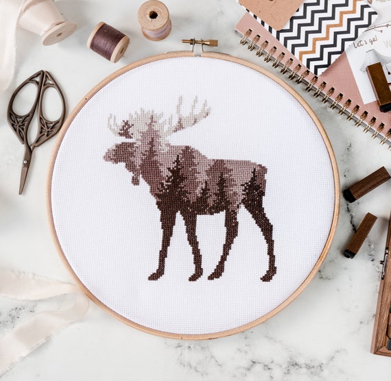 Moose Cross Stitch Pattern PDF to Download Animal Hand - Etsy
