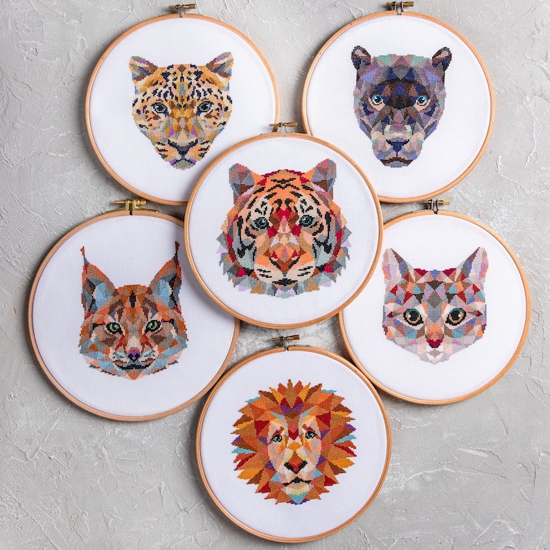 6 Animals Cross Stitch PDF Patterns Bundle - Modern Geometric Tiger ...