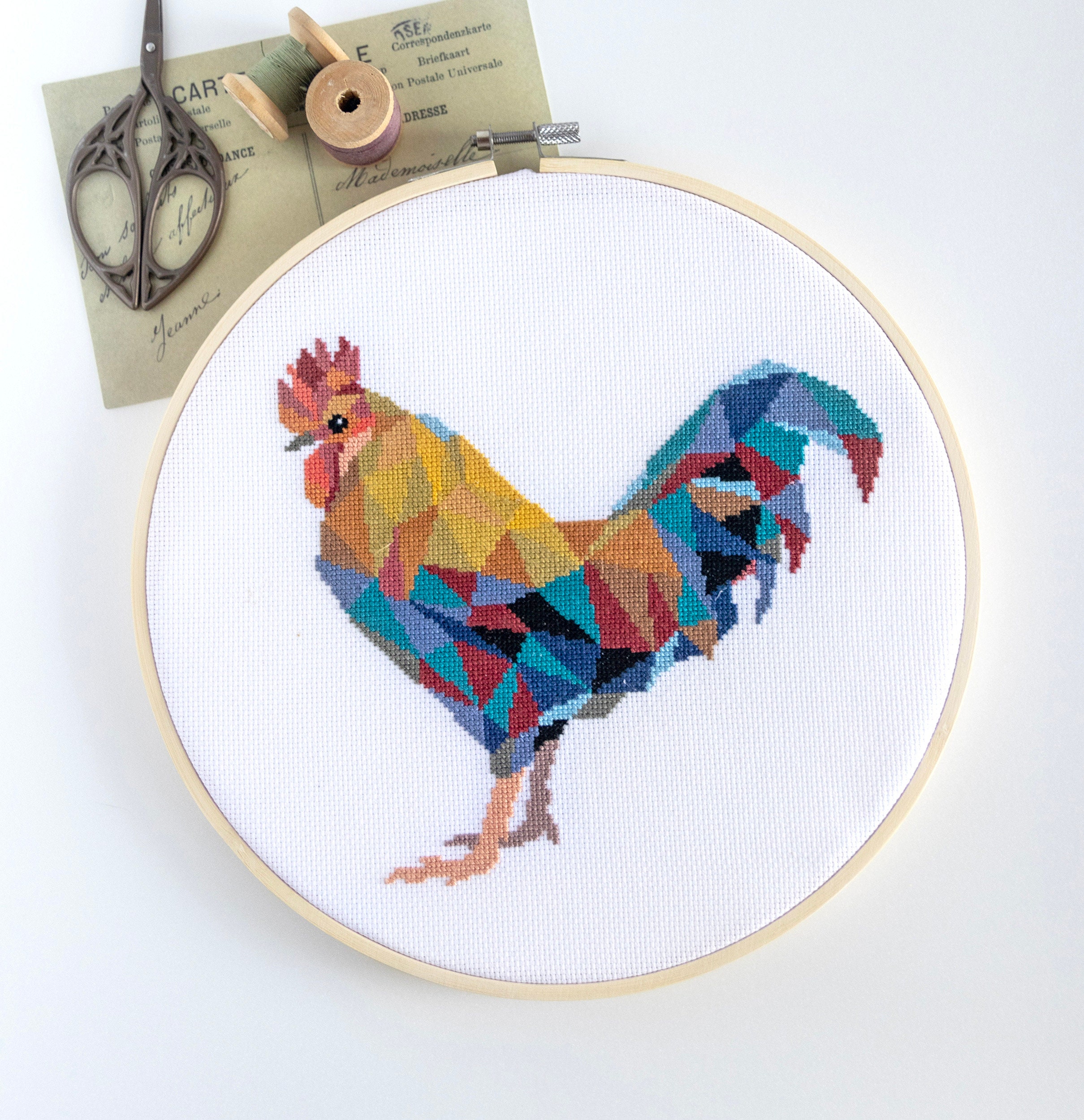 Rooster Cross Stitch PDF Pattern Modern Geometric Embroidery - Etsy