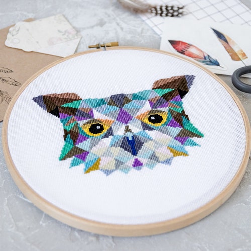 Christmas Owl Cross Stitch Pattern Christmas Animals Colorful | Etsy